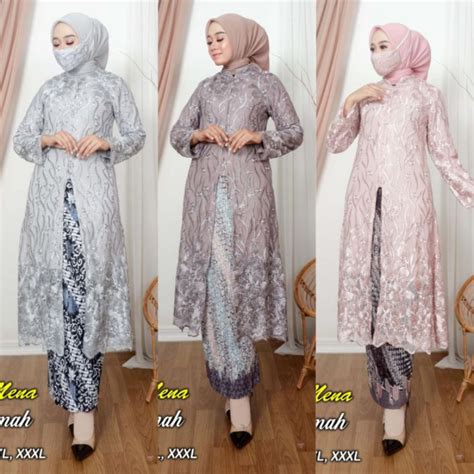 Jual Setelan Kebaya Tunik Brokat Busui Kancing Depan Kebaya Pesta Baju