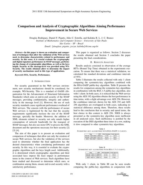 pdf comparison and analysis of cryptographic algorithms aiming performance improvement in