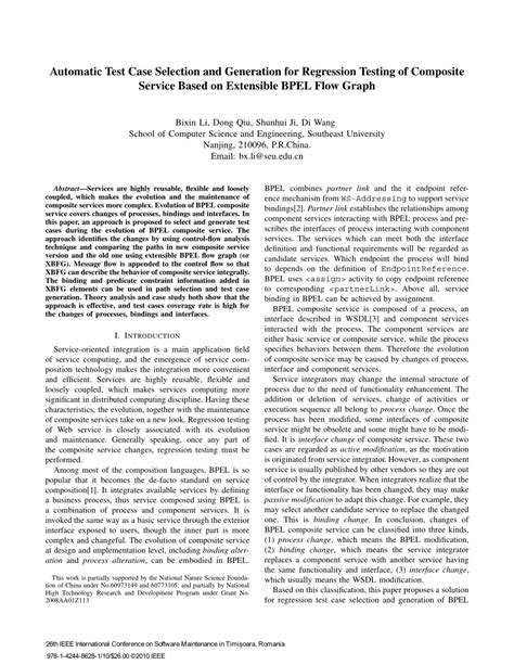 pdf automatic test case selection and generation for regression testing of composite service