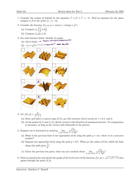 Review Sheet For Test 2 Consider The Surface S Defined By The