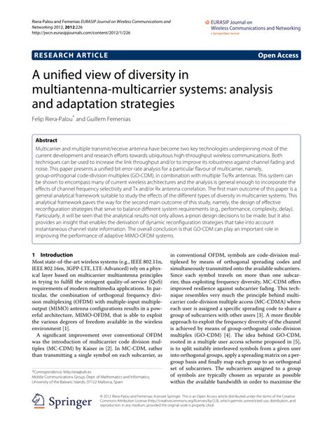 pdf a unified view of diversity in multiantenna multicarrier systems analysis and adaptation