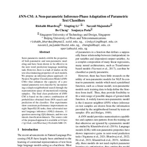 knn cm a non parametric inference phase adaptation of parametric text classifiers acl anthology