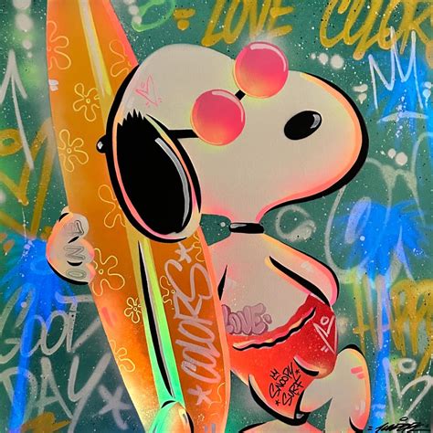 Peinture Snoopy Love Surf Par Kedarone Carr D Artistes