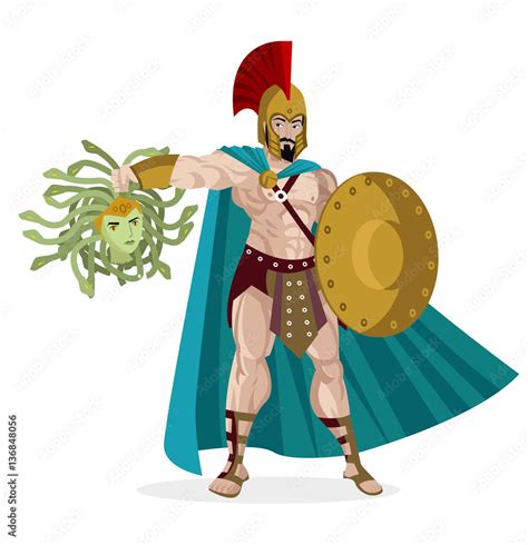 Perseus With The Head Of The Gorgon Medusa Greek Hero Stock Vector