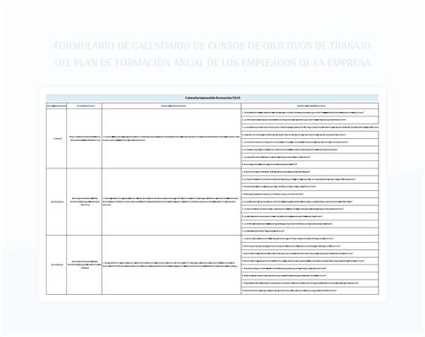 Plantilla de Excel Calendario De Formación De Los Empleados De La