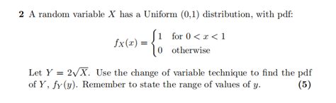 solved 2 a random variable x has a uniform 0 1