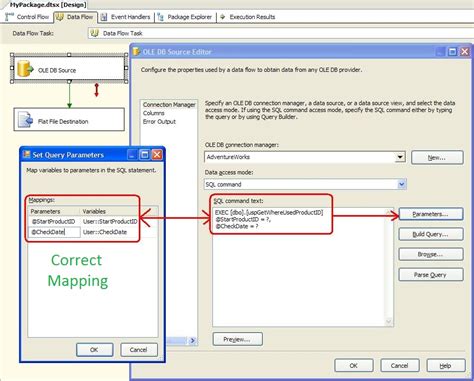 mapping stored procedure parameters in ssis ole db source editor