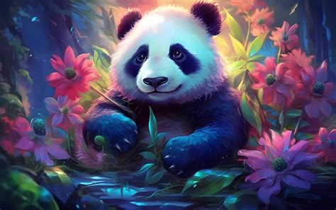 Premium AI Image A Panda Bear In Flowers
