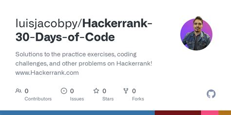 github luisjacobpy hackerrank 30 days of code solutions to the practice exercises coding