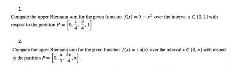 oneclass 1 compute the upper riemann sum for the given function f x 5 x2 over the interval x