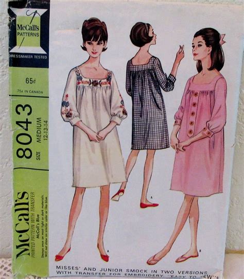 Vintage 1965 Mccall S 8043 Misses And Juniors Smock Dress Etsy