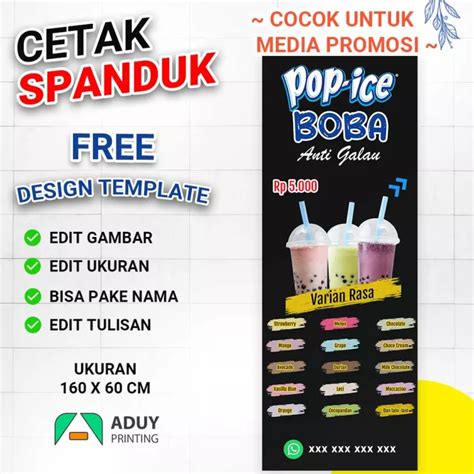 Cetak Spanduk Banner Minuman Kekinian Es Boba Pop Ice Viral Ukuran
