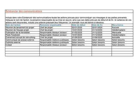Plan de communication modèle gratuit sous Excel PDF Google Sheets