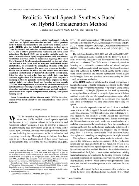 pdf realistic visual speech synthesis based on hybrid concatenation method