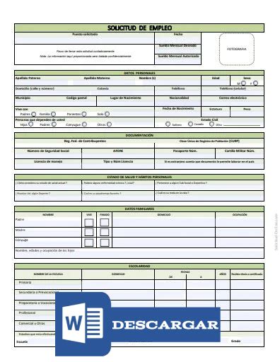 Solicitud De Empleo Online Formato Digitales PDF Word Excel