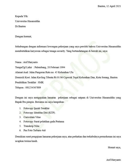 10 Contoh Surat Lamaran Kerja Satpam Yang Baik Dan Benar