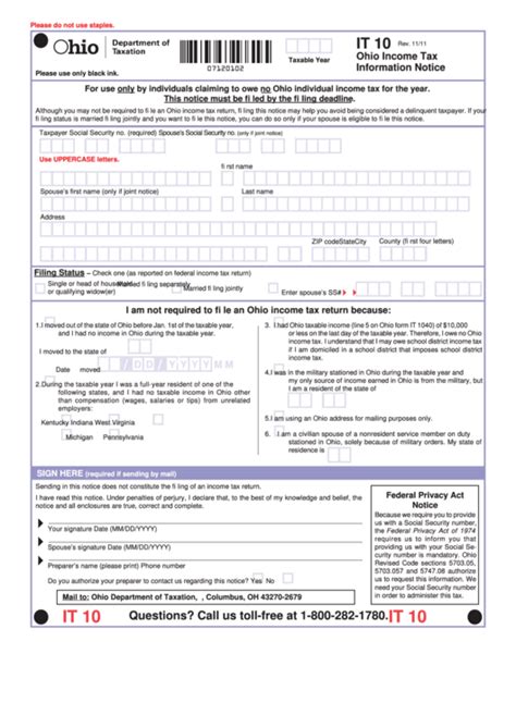 Fillable Form It Ohio Income Tax Information Notice Ohio