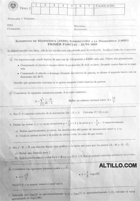 1º Parcial A Elementos de Matemática 2023 UNLU