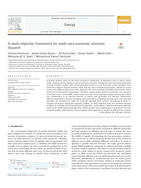 pdf a multi objective framework for multi area economic emission dispatch ssd adda
