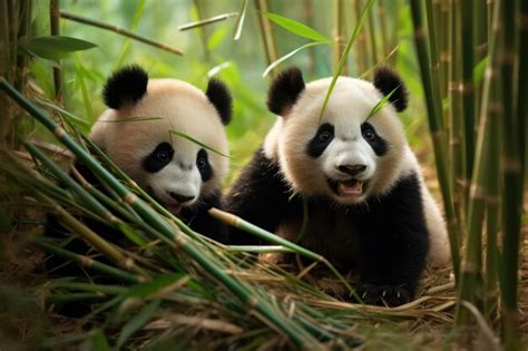 Premium AI Image Panda Cubs Tumble Playfully In A Bamboo Thicket