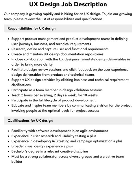UX Design Job Description Velvet Jobs