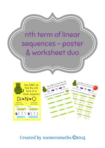 nth term of linear sequences poster and worksheet duo teaching resources