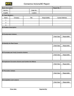 Fillable Online Corrective Actions 8D Report Fax Email Print PdfFiller