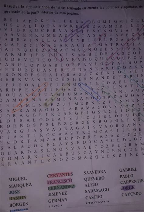 Resuelva La Siguiente Sopa De Letras Teniendo En Cuenta Los Nombres Y