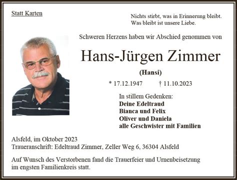 Traueranzeigen von Hans Jürgen Zimmer vrm trauer de