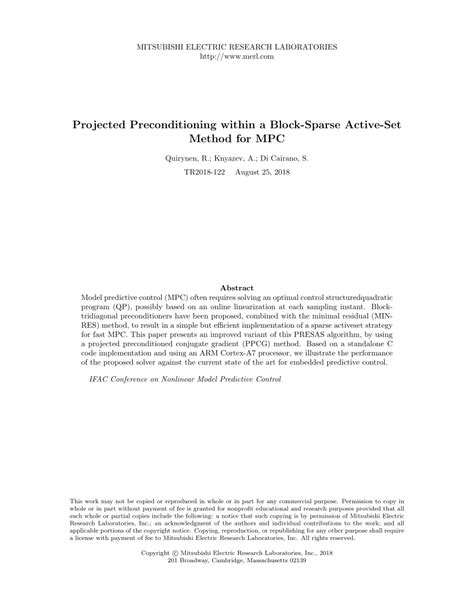 pdf projected preconditioning within a block sparse active set method for mpc