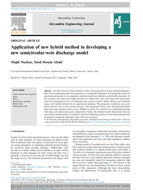 pdf application of new hybrid method in developing a new semicircular weir discharge model