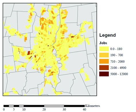 Distribution Of Jobs In The CTtransit Hartford Service Area LEHD