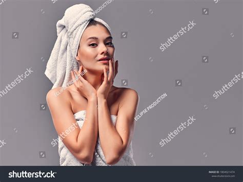 Beauty Portrait Cheerful Attractive Half Naked Stock Photo 1804021474