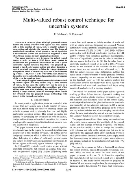 pdf multi valued robust control technique for uncertain systems