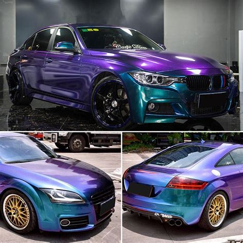 ATMOMO Purple Blue Chameleon Glossy Vinyl Car Wrap Sticker Car Body