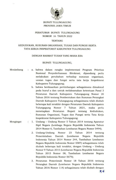 SOLUTION Perbup Nomor 16 Tahun 2022 Tentang Kedudukan Susunan