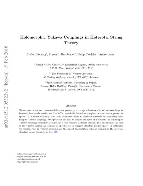 pdf holomorphic yukawa couplings in heterotic string theory
