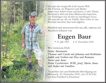 Traueranzeigen von Eugen Baur Allgäuer Zeitung