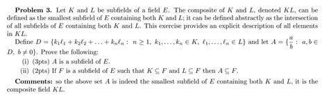 solved problem 3 let k and l be subfields of a field e the