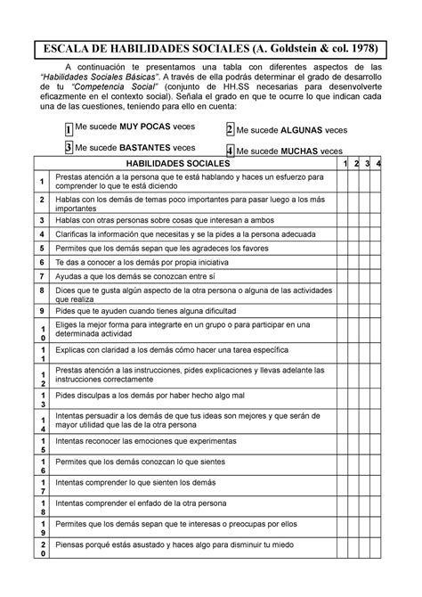 Cuestionario Habilidades Sociales A continuación te presentamos una