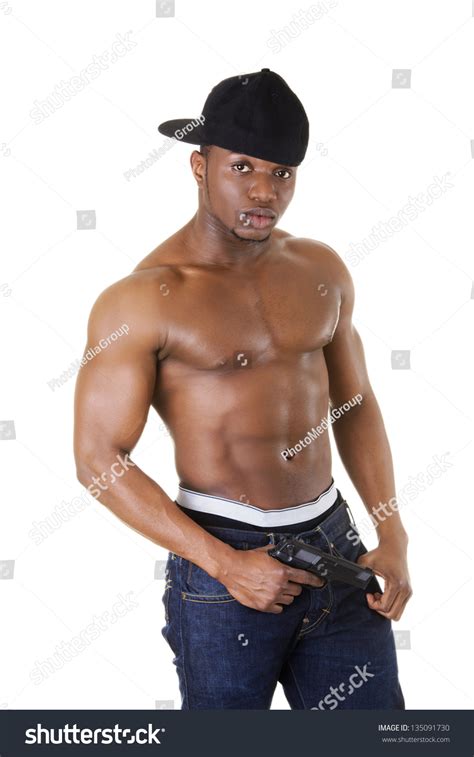 Afro American Man Standing Gun Hand Stock Photo Shutterstock