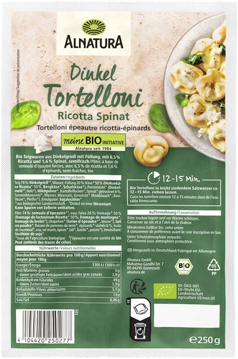 Dinkel Tortelloni Ricotta Spinat 250 g in Bio Qualität von Alnatura