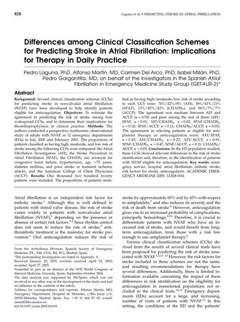pdf differences among clinical classification schemes for predicting stroke in atrial