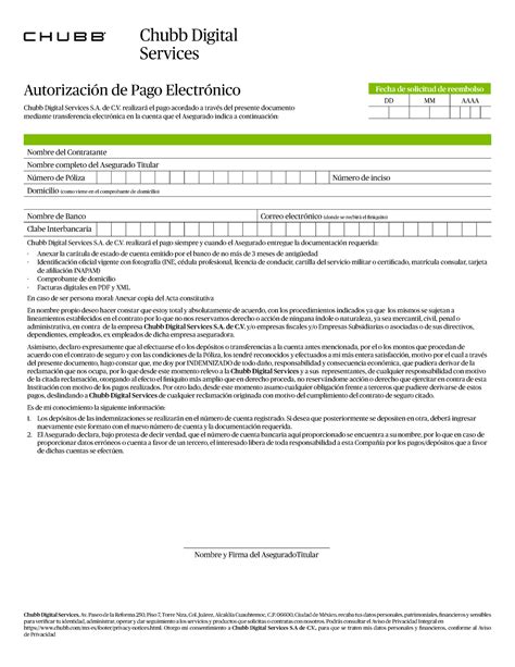 Autorizaci Ã³n de Pago Electr Ã³nic Chubb Digital Services Av Paseo