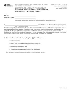 Fillable Online Labor Mo Requirement Affidavit Form C Labor Mo Fax