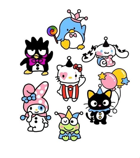 Hello Kitty And Other Cartoon Characters Are Grouped Together