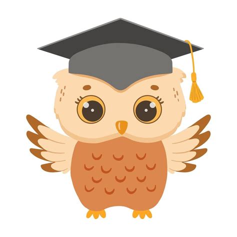 Cute Owl In Graduation Cap Wise Vector Owl Cartoon Character Isolated