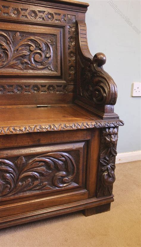 Victorian Carved Oak Settle Bench Hall Seat Antiques Atlas
