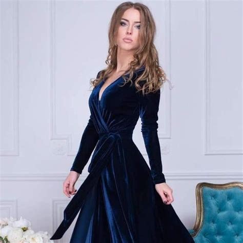 Navy Blue Velvet Dress Long Sleeve Velvet Dress Wrap Maxi Etsy