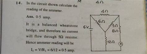 14 In The Circuit Shown Calculate The Reading Of The Ammeter Ans 0 5 A